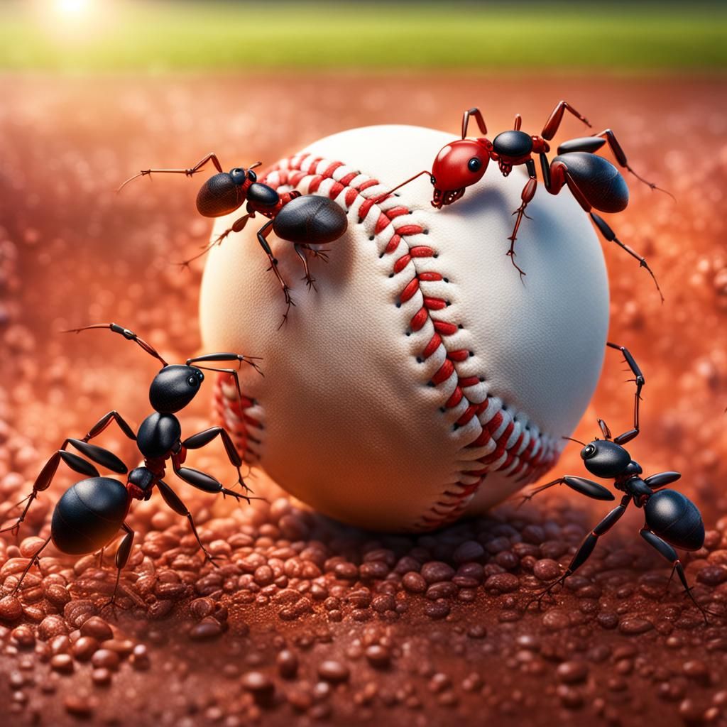 Blanton ants playing baseball against red ants on a baseball field ...