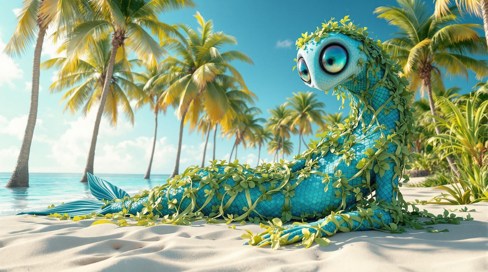 Wormaid - Hyper-Realistic Worm Mermaid Relaxing on the Beach