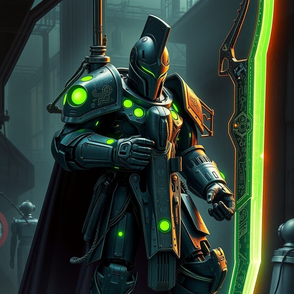 Mechanical Knight in Futuristic Power Armor with G... - AI Art