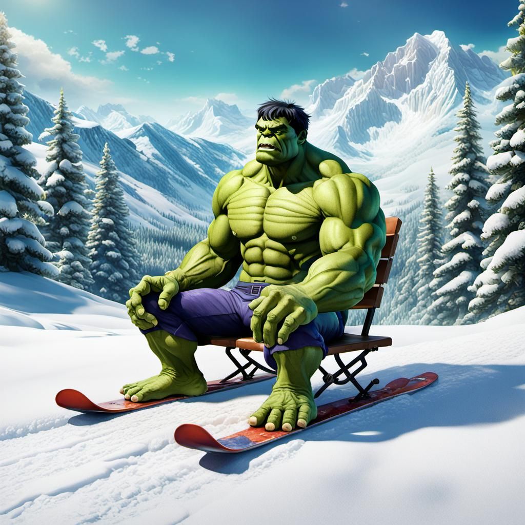 The Hulk relaxing on a skiing holiday - AI Generated Artwork ...
