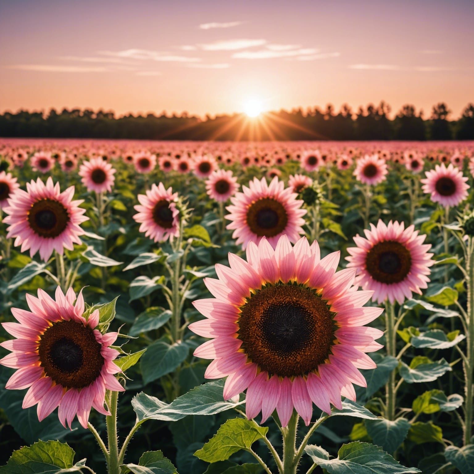 Pink Sunflower Field - AI Generated Artwork - NightCafe Creator
