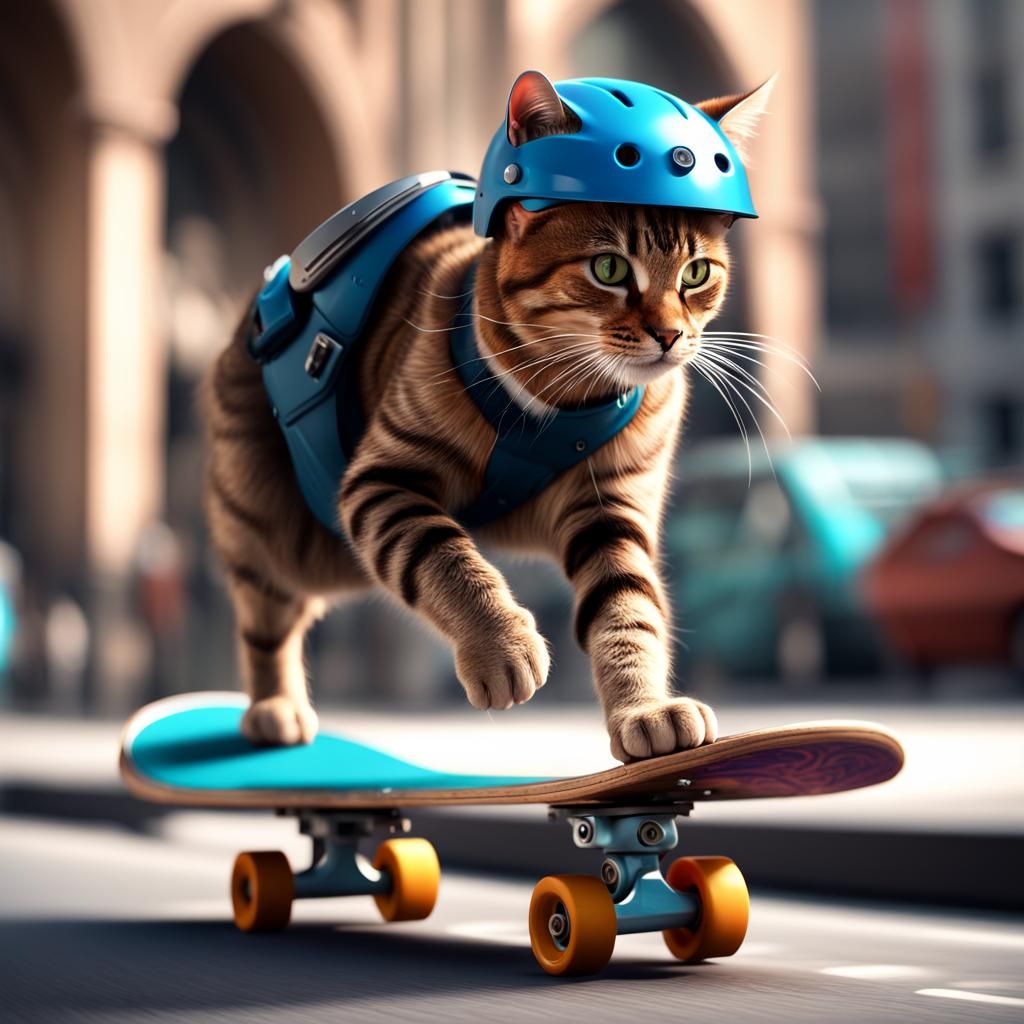 Cat Riding Skateboard - AI Generated Artwork - NightCafe Creator