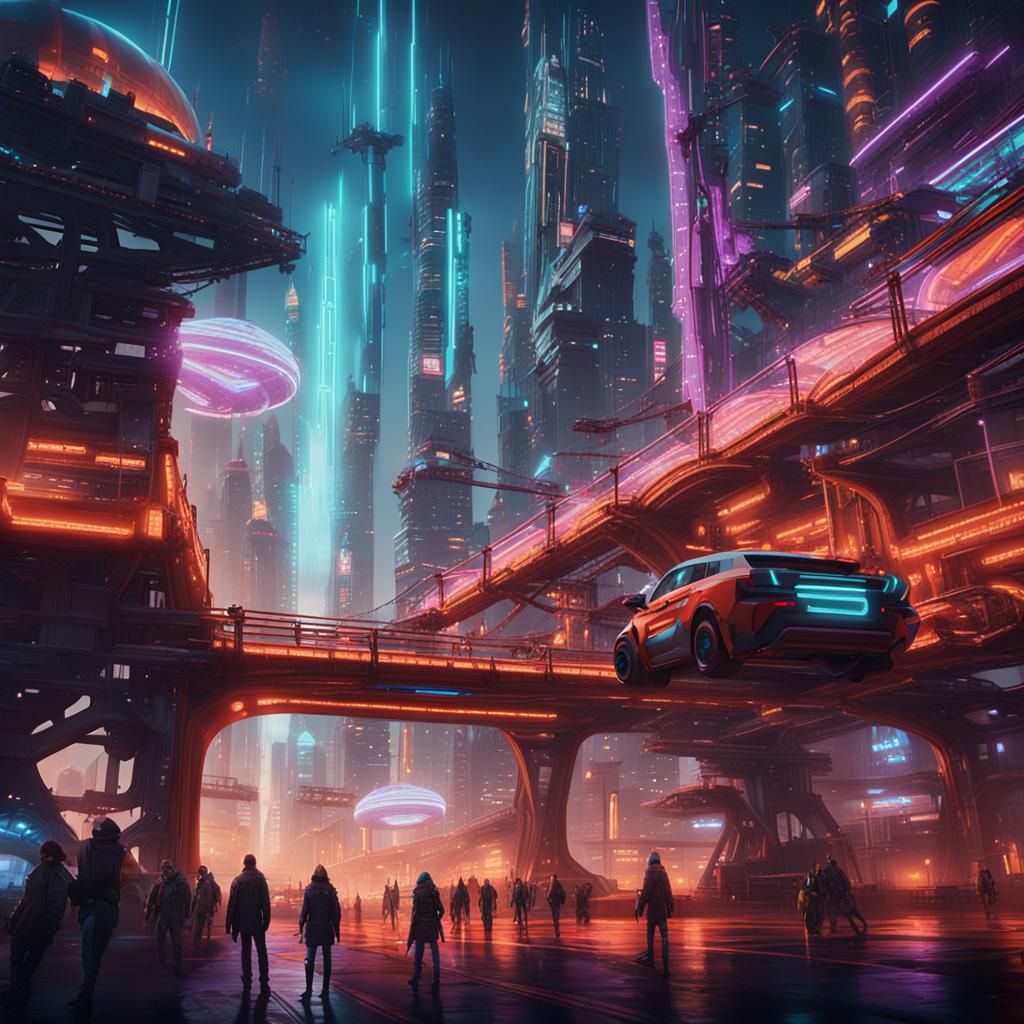 depict a futuristic cityscape reminiscent of Piltover, illuminated by ...