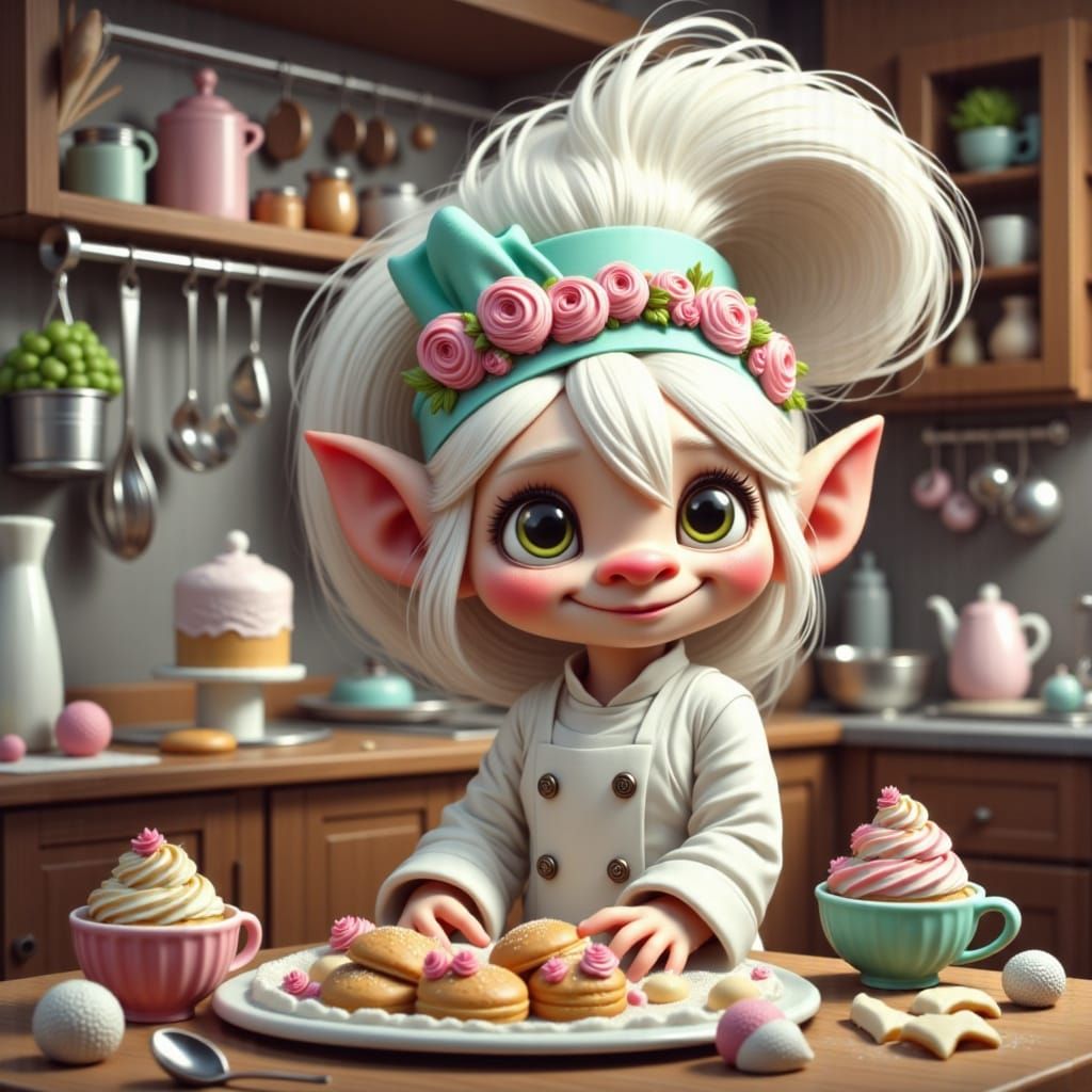 Vixy Buttercream Chef Troll Bakes Cookies in Whims... - AI Art