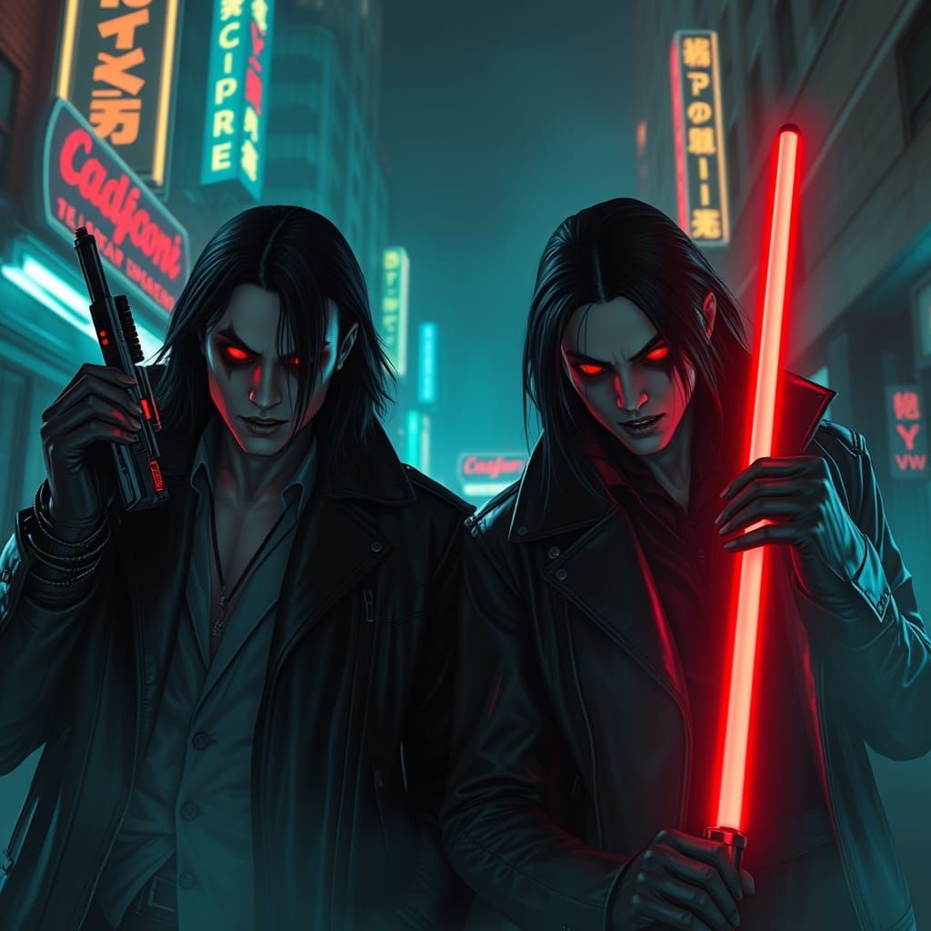 Cyberpunk Vampires in a Neon-Lit Metropolis - AI Art