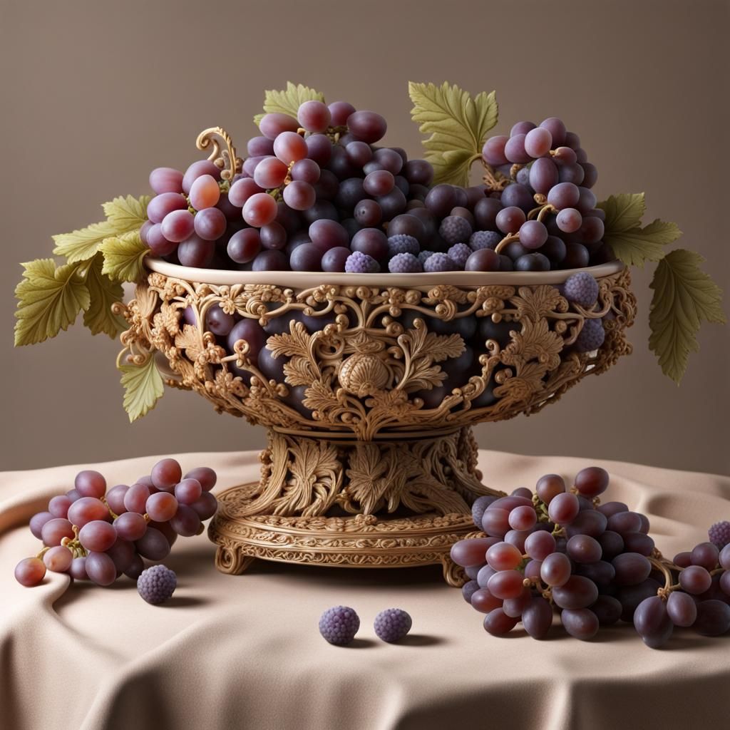 Grapes in Intricate Bowl - AI Generated Artwork - NightCafe Creator