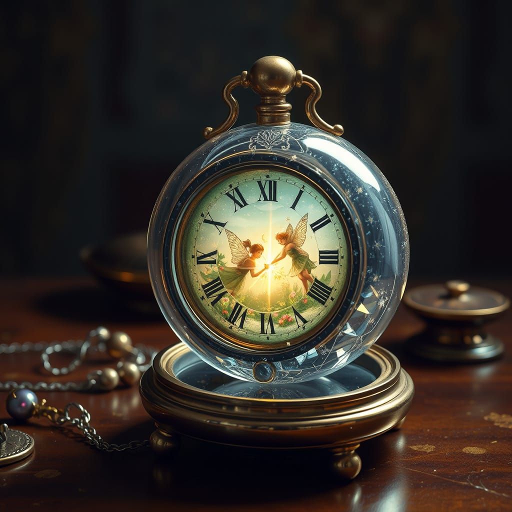 Fairy-Tale Realism with Crystal Pocket Clock and W... - AI Art