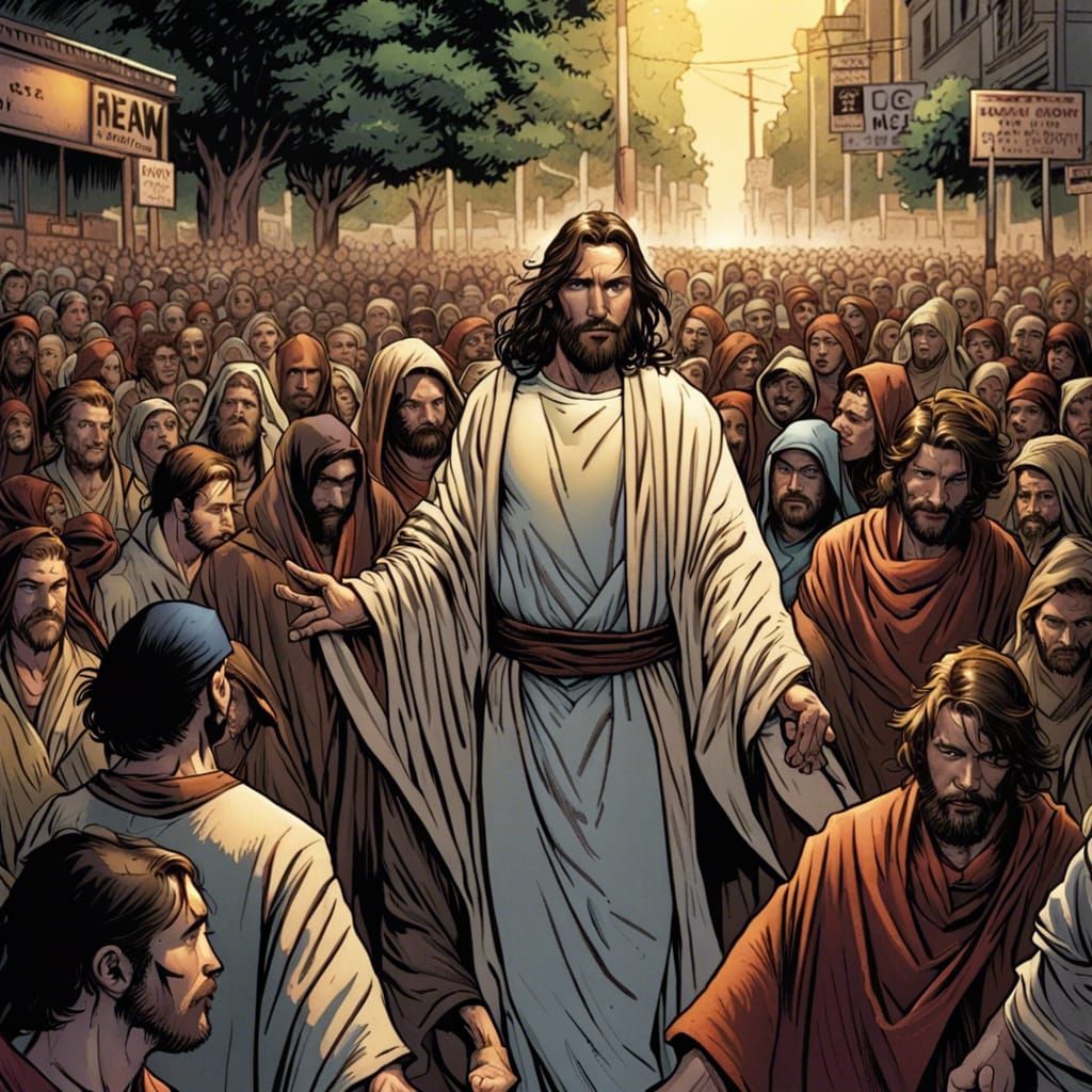 JESUS WALKING WITH A CROWD. - AI Generated Artwork - NightCafe Creator