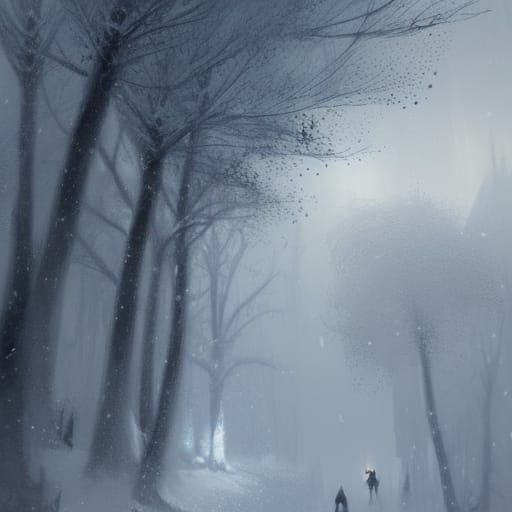 A snowfall in a forest - AI Generated Artwork - NightCafe Creator