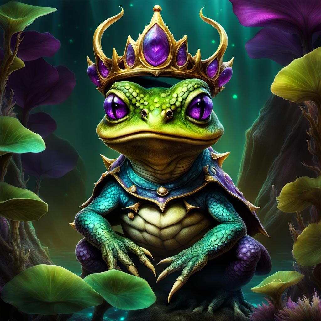 ferocious scaled giant toad-dragon halfling with large expressive ...