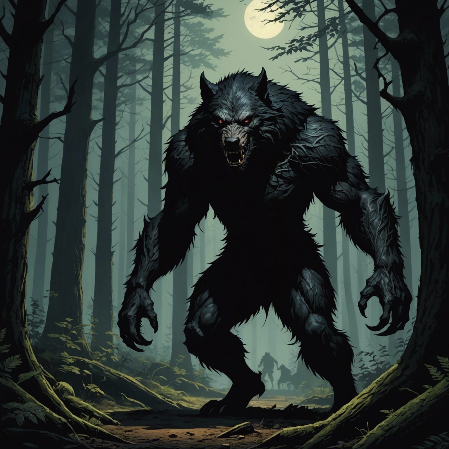 Werewolf lurking in the shadows of wooded forest. - AI Generated ...
