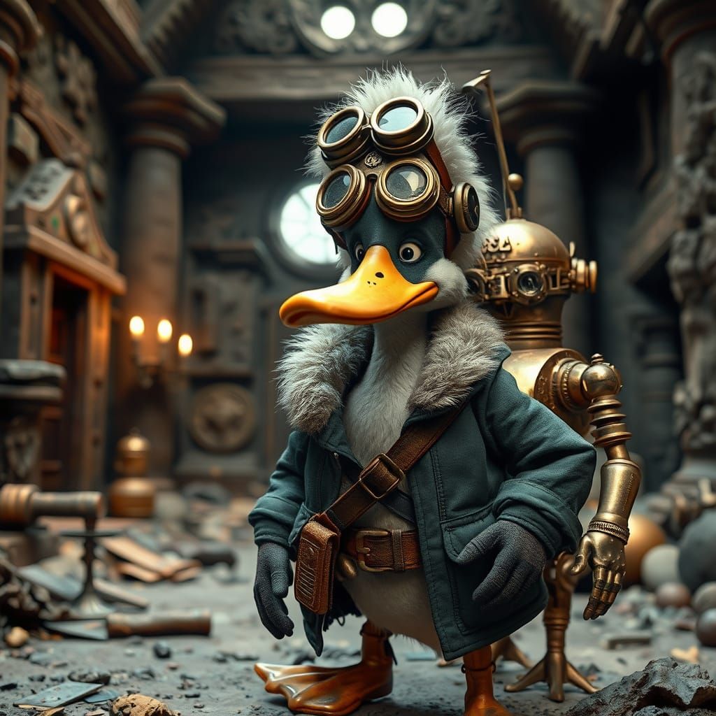 Steampunk Duck Adventurer in Claymation Style - AI Art