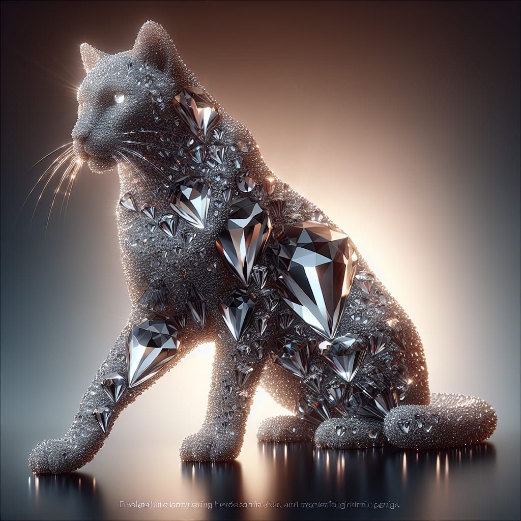 A cat made of crystals, intricate details, beautifully shot, a ...