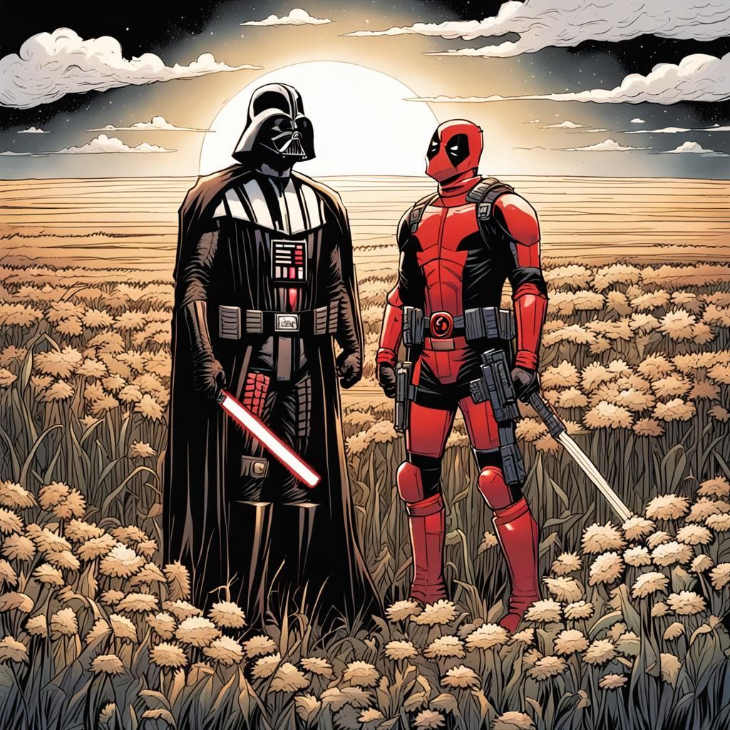 Darth Vader and Deadpool are standing in a field. - AI Generated ...