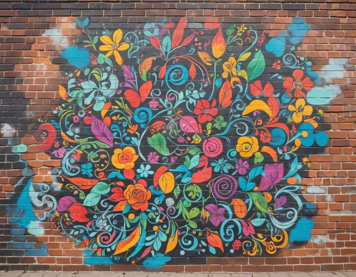 Colorful Chalk art mural on a brick wall - AI Generated Artwork ...