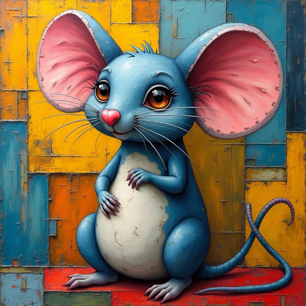 Surreal Mouse in Vibrant Cubist Landscape - AI Art