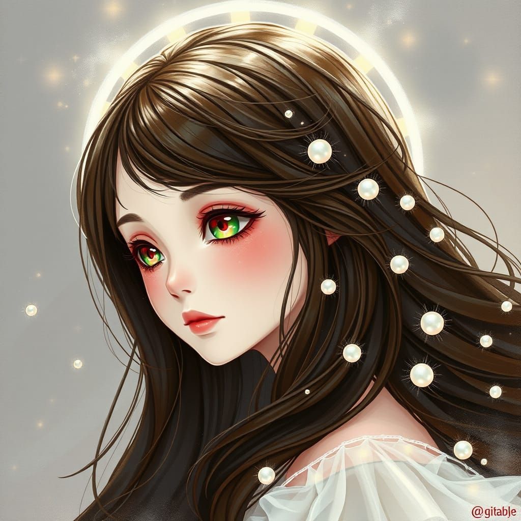 Ethereal Girl with Ruby Green Eyes and Hydrogen Go... - AI Art