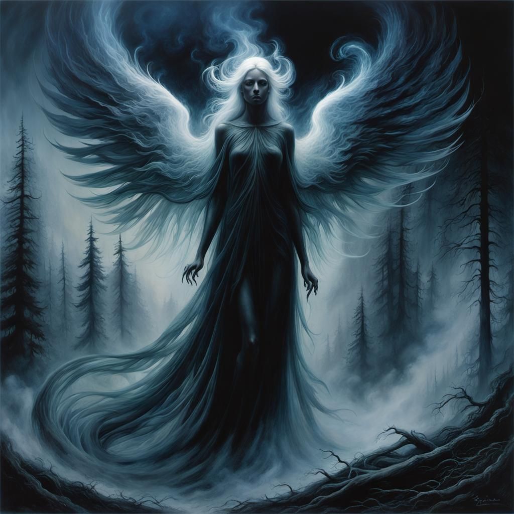 Shadow Angel materializes from the darkness - AI Generated Artwork - NightCafe Creator