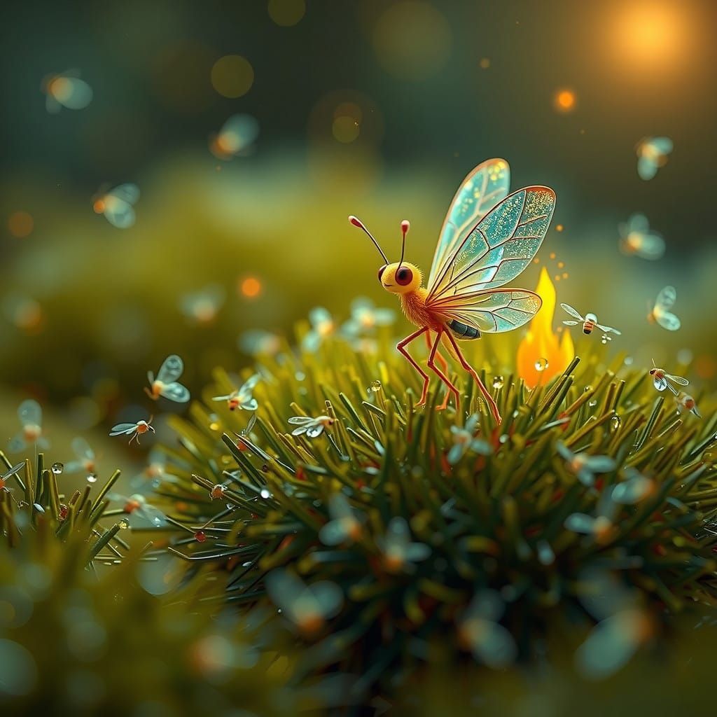 Ethereal Firefly Hero in a Glowing Flame Scene - AI Art