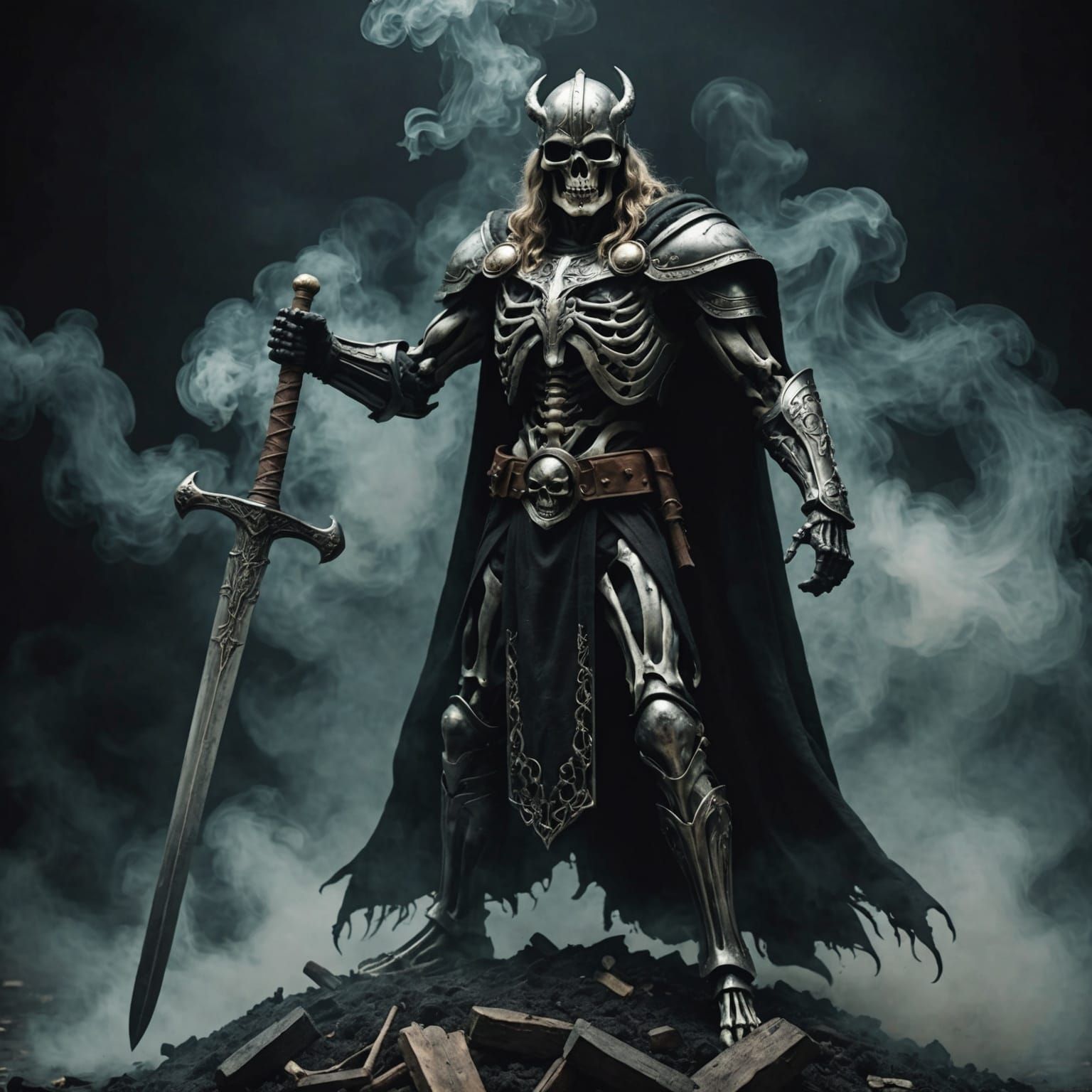 Macabre sinister horror smoke dark figure holding a sword Thor medieval ...