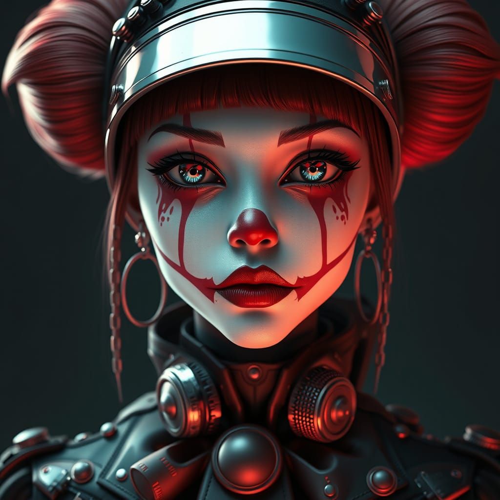 Clown Girl - Cyberpunk Clown Girl Portrait in Dark, Dystopi...