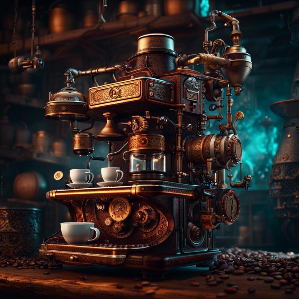 Steampunk coffee maker - AI Generated Artwork - NightCafe Creator