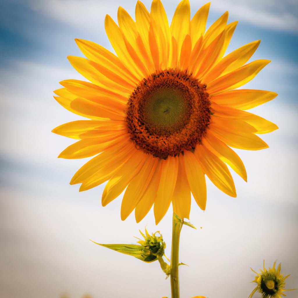 “A sunflower standing tall with its petals wide open, facing the sun ...