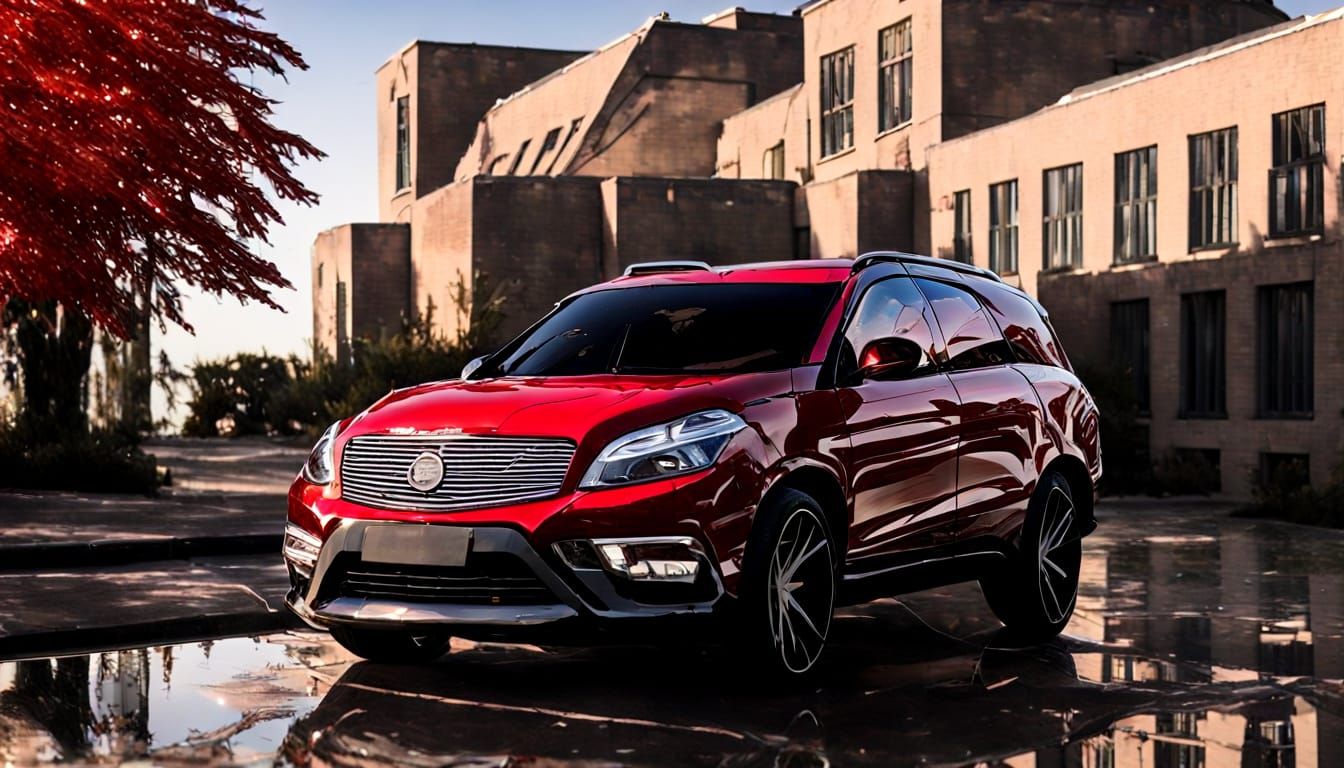 red suv - A Bold Red SUV Dominates the Road