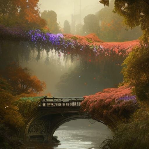 Overgrown bridge - AI Generated Artwork - NightCafe Creator