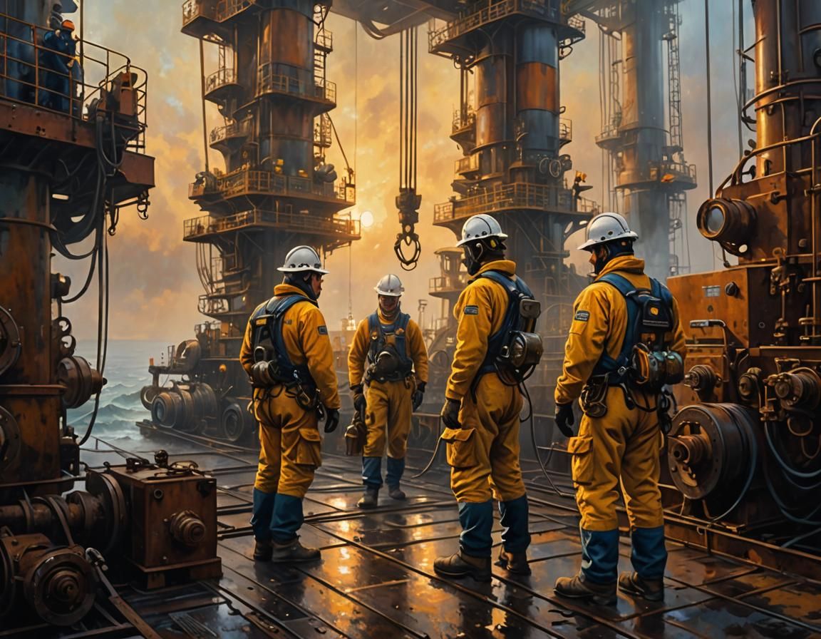 Oil Platform workers - Mighty Oil Riggers Labor Amidst Indus...