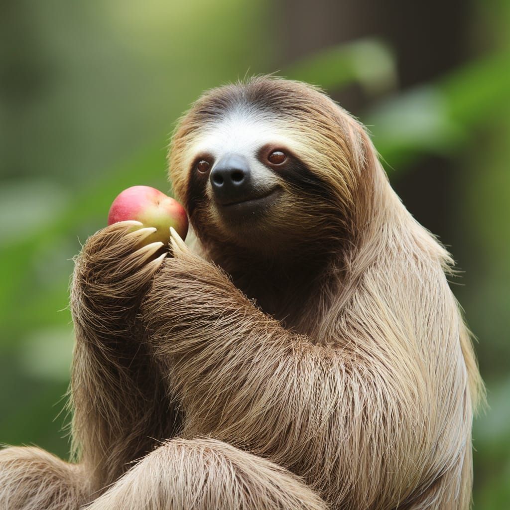 lazy sloth eating fruit, forest - Sloth in Tropical Forest E...