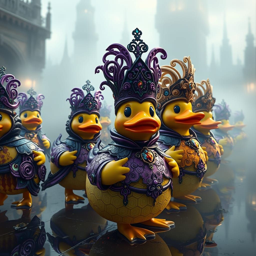 Dark Fantasy Rubber Duck Parade in Mystical Citysc... - AI Art