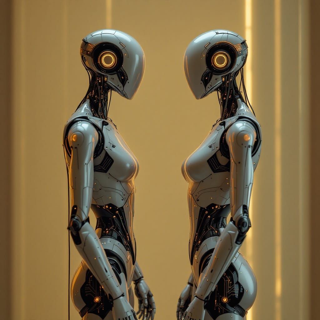 Futuristic Robots Share Intimate Connection in Ser... - AI Art