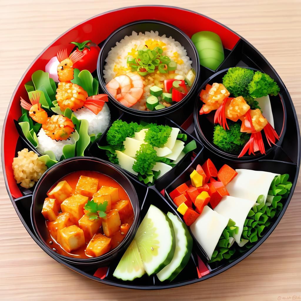 Sweet Chili Shrimp (Ebichiri) Bento(girly food) - AI Generated Artwork - NightCafe Creator