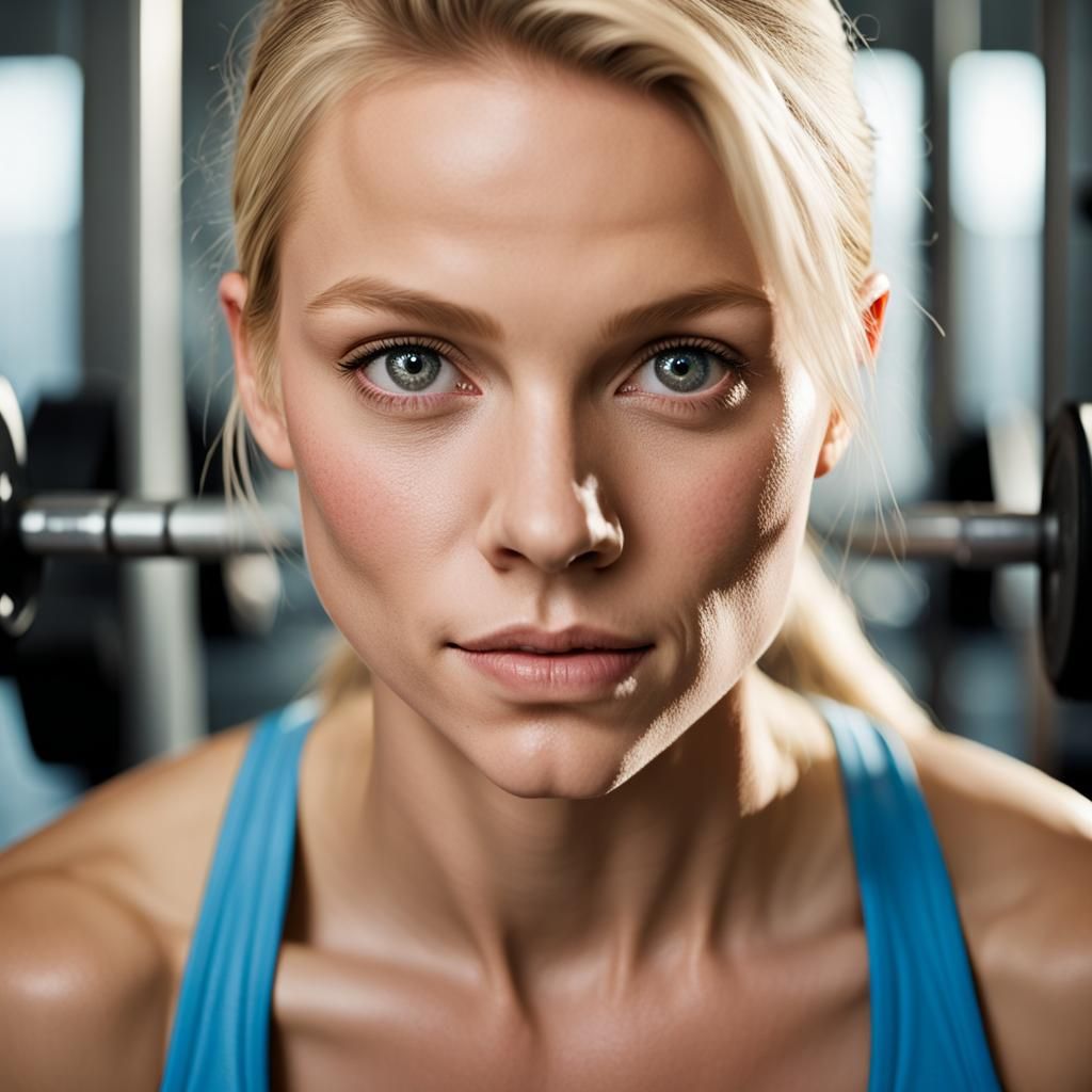 sporty blonde girl at the gym lifting weights - AI Generated Artwork - NightCafe Creator