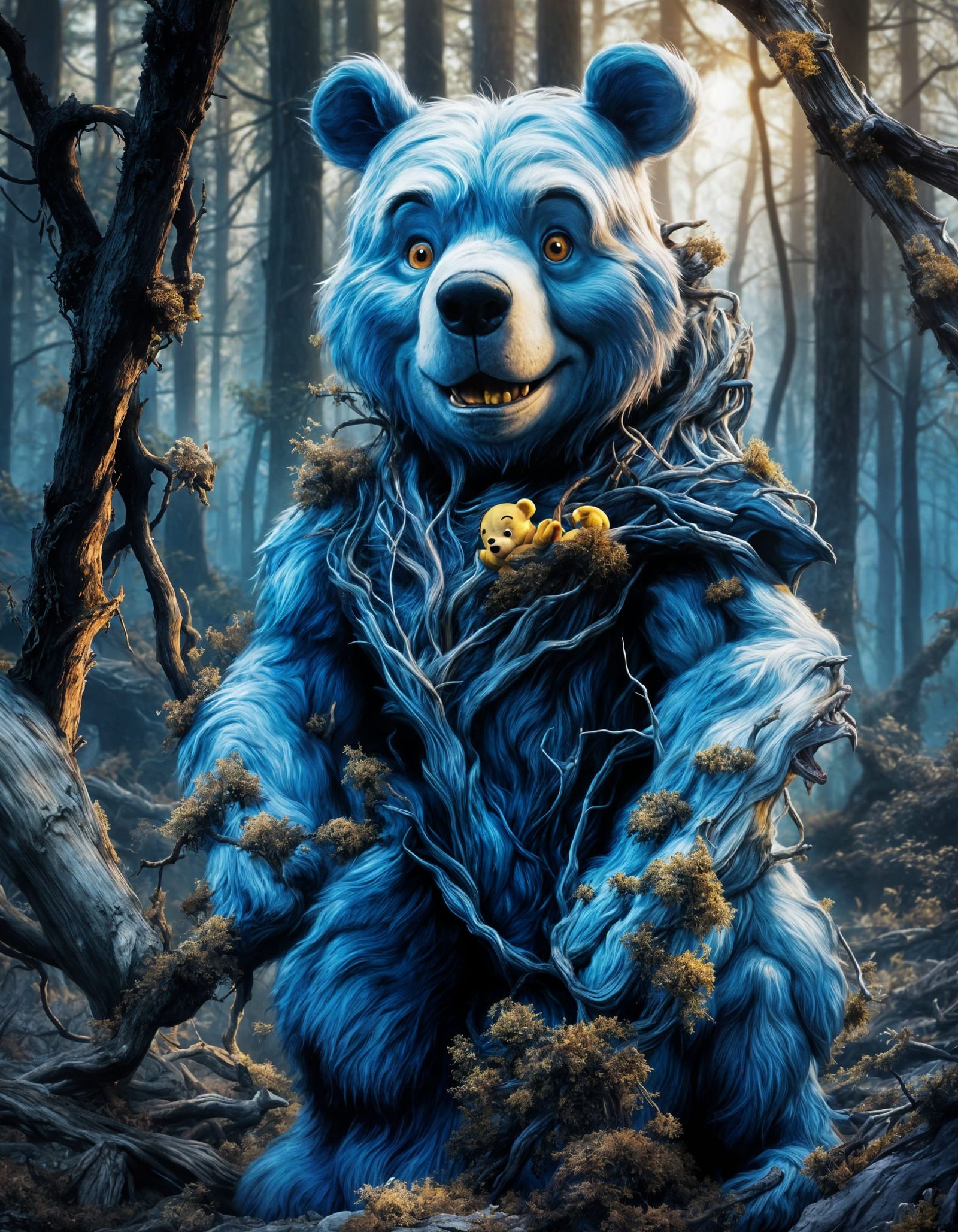 Deranged Winnie the Pooh in a Feral State - AI Art