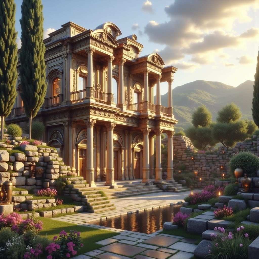 Ancient Roman Steampunk Library in a Rustic Turkis... - AI Art