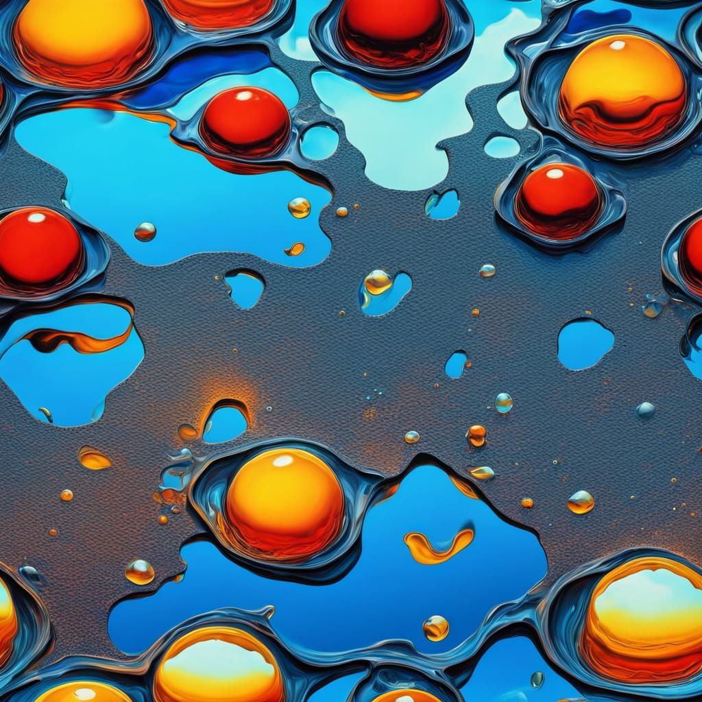 Surrealistic Glass Bubbles Melting on Metallic Bac... - AI Art