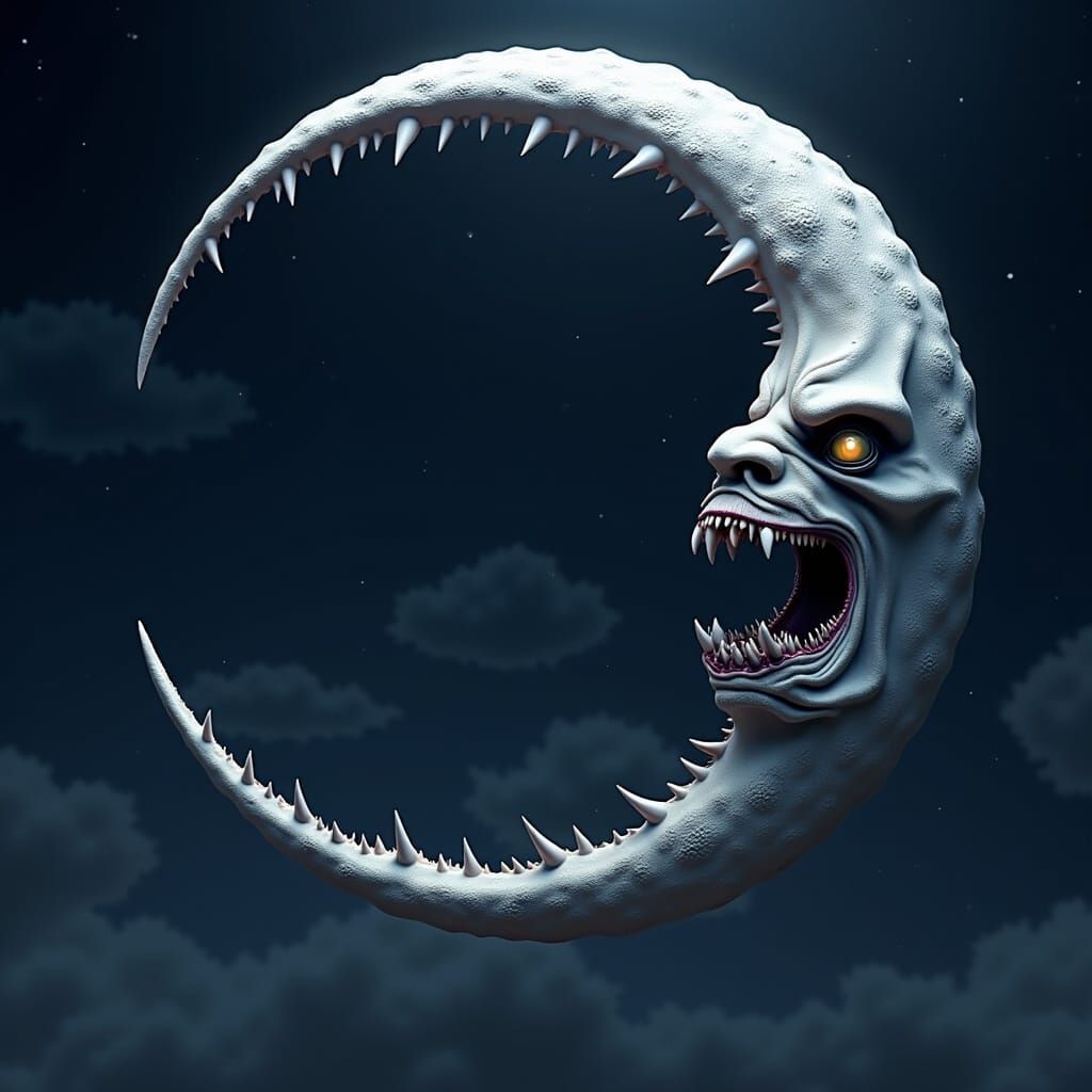 Evil moon - Ethereal Moon with Biomechanical Fangs in a Star...
