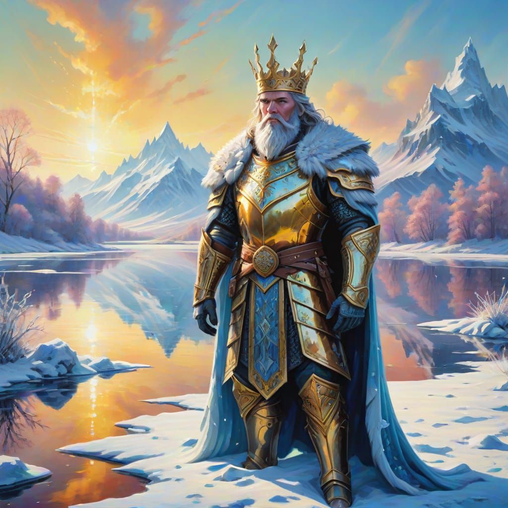 Majestic Snow-Crowned King in Winter Wonderland - AI Art
