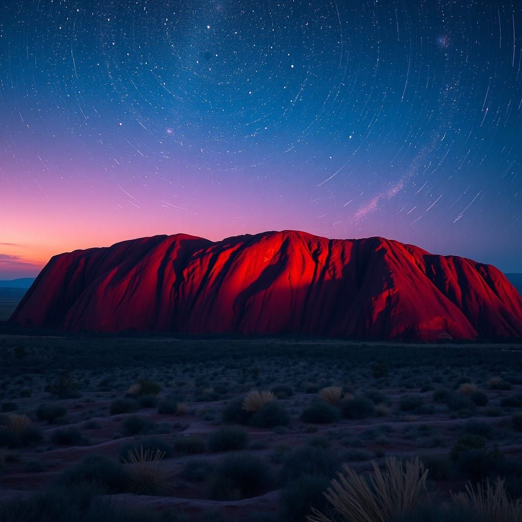 Uluru at night with stars overhead - Uluru at night with sta...