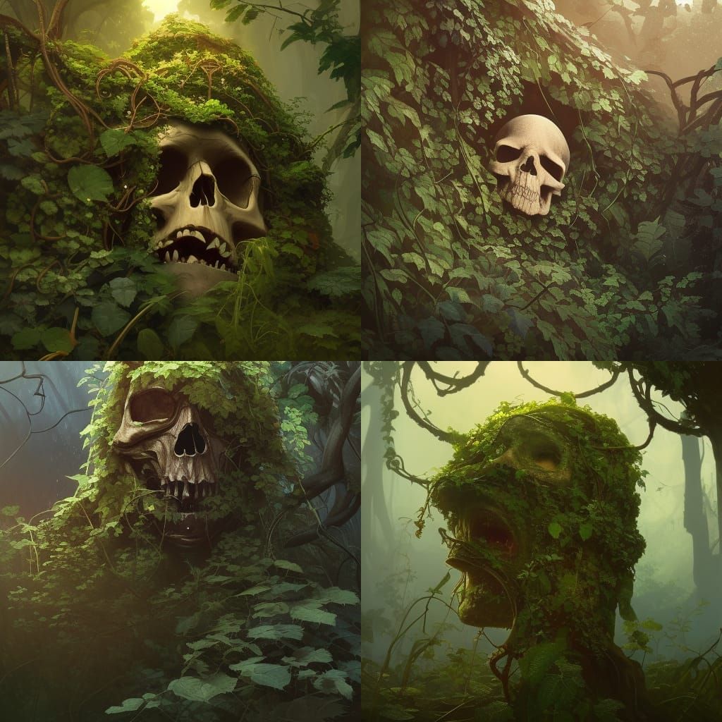 A skull overgrown with vines and plants 8k resolution concept art by ...
