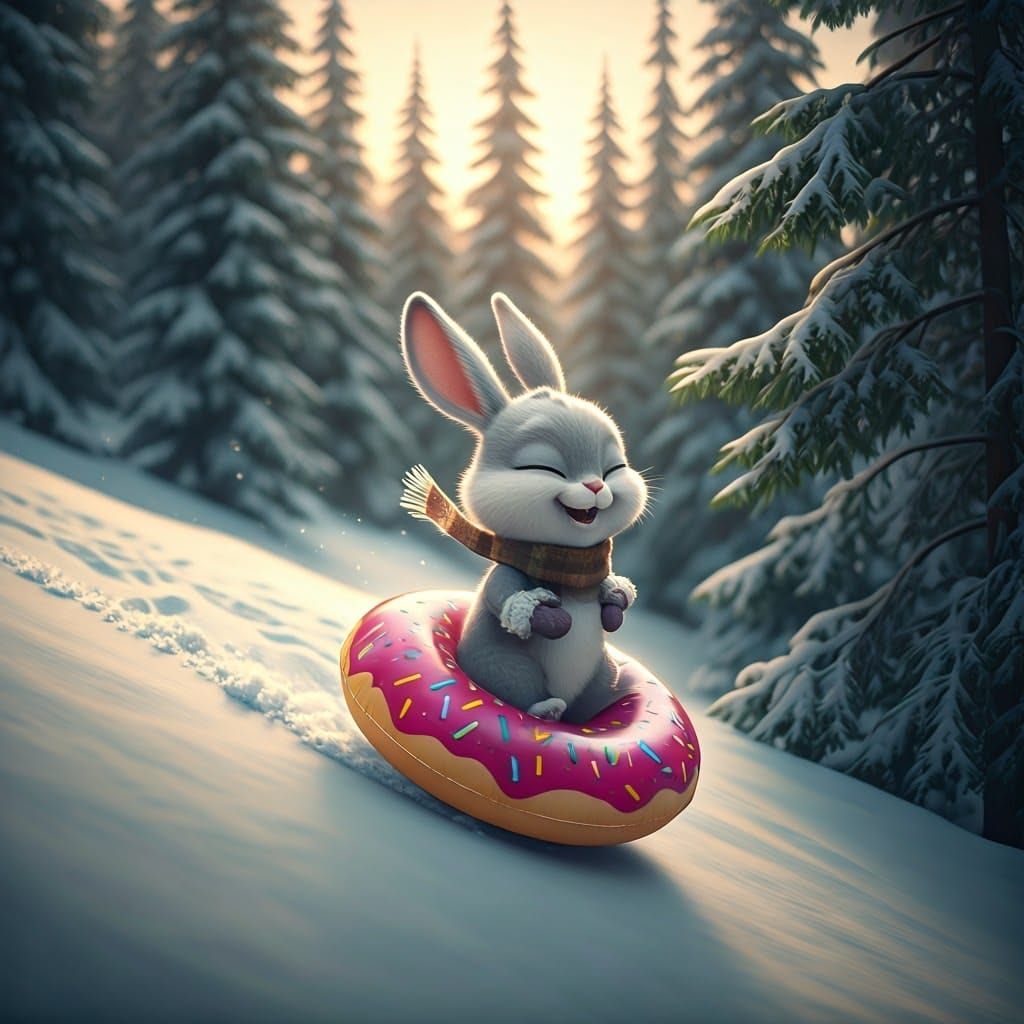 cartoon, side view from afar,winter,snowy high slide in the forest ...