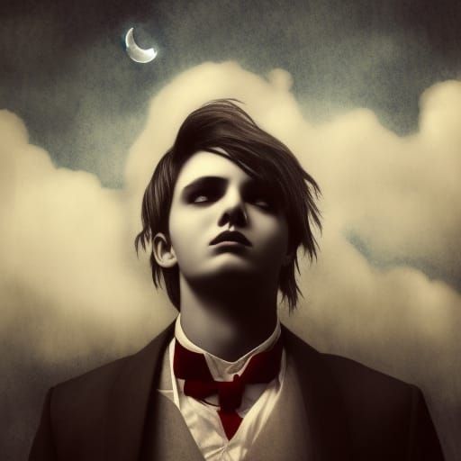 young man, sad, roses, gothic, horror, soft lighting, elegant, blue and ...