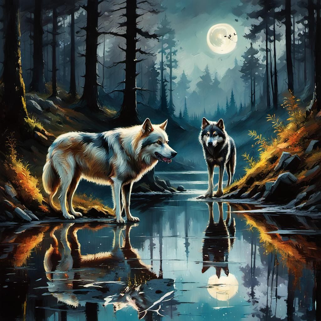 Wolf reflections - AI Generated Artwork - NightCafe Creator