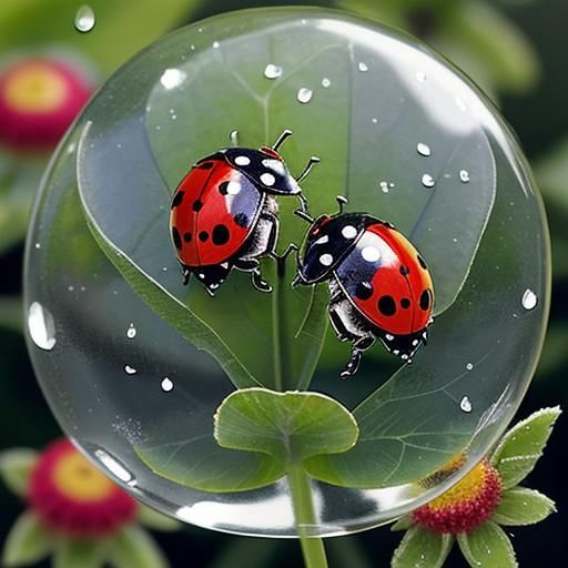 Ladybugs in dew drop - AI Generated Artwork - NightCafe Creator
