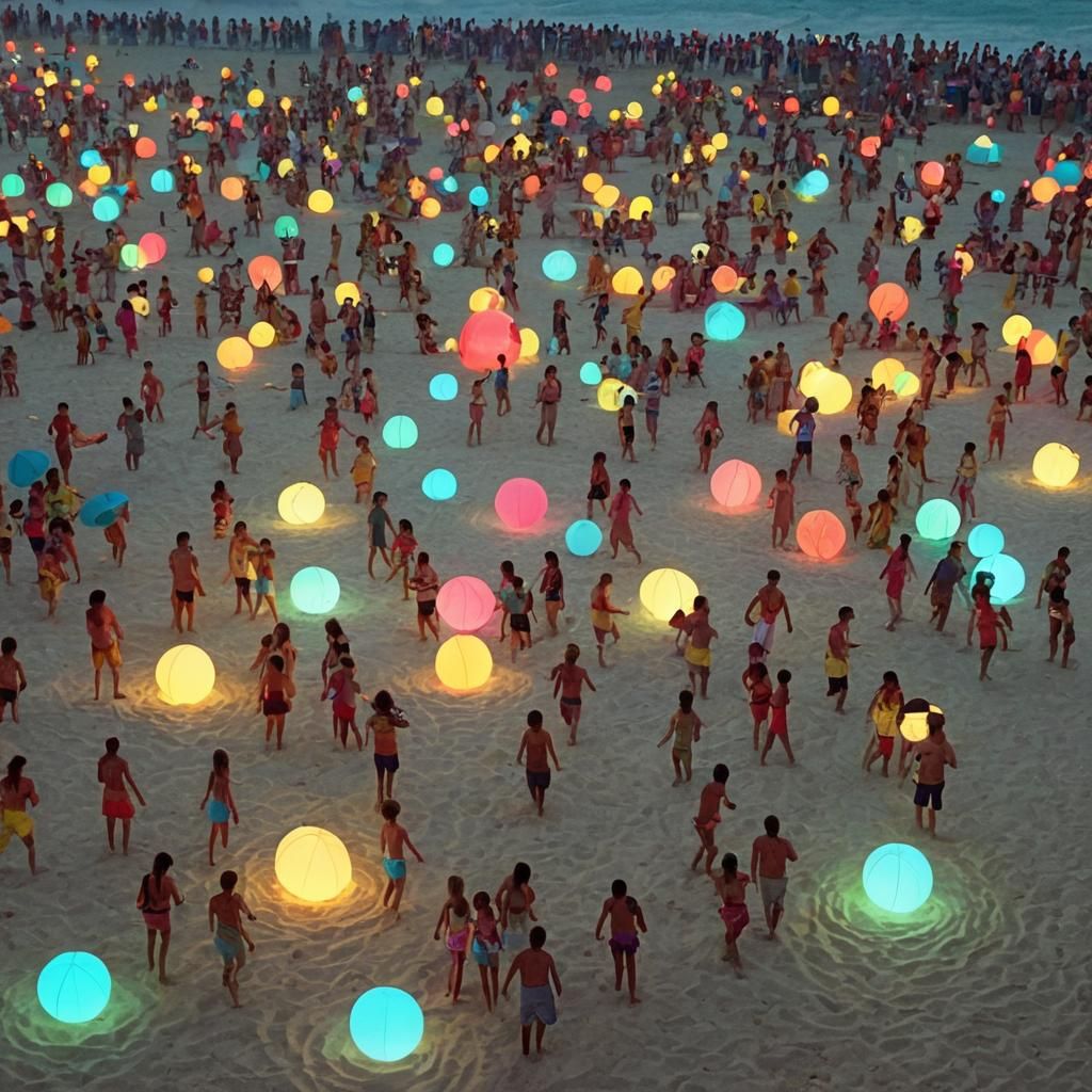 Create a lively beach holiday scene that radiates energy and fun. At ...