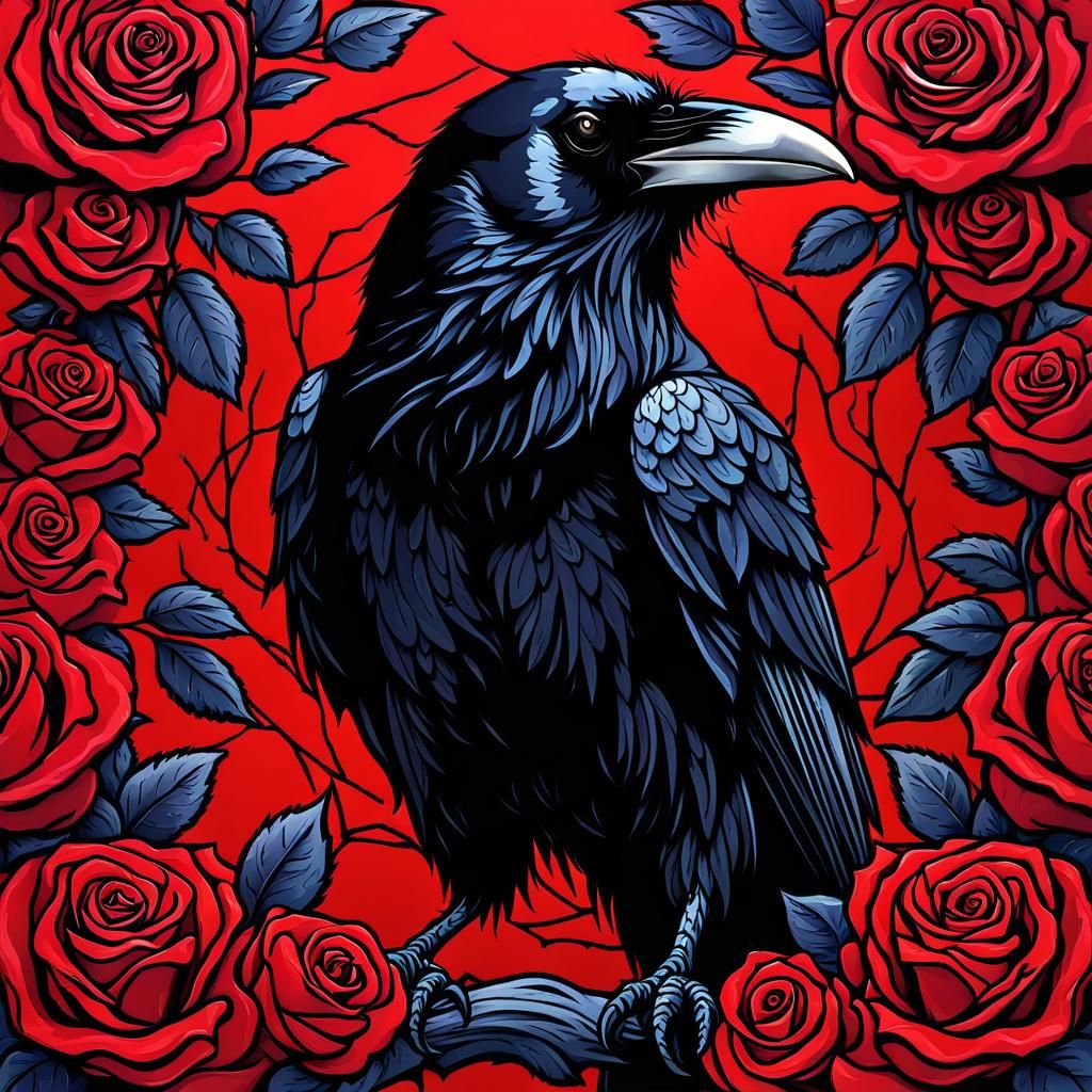 raven with roses - AI Generated Artwork - NightCafe Creator