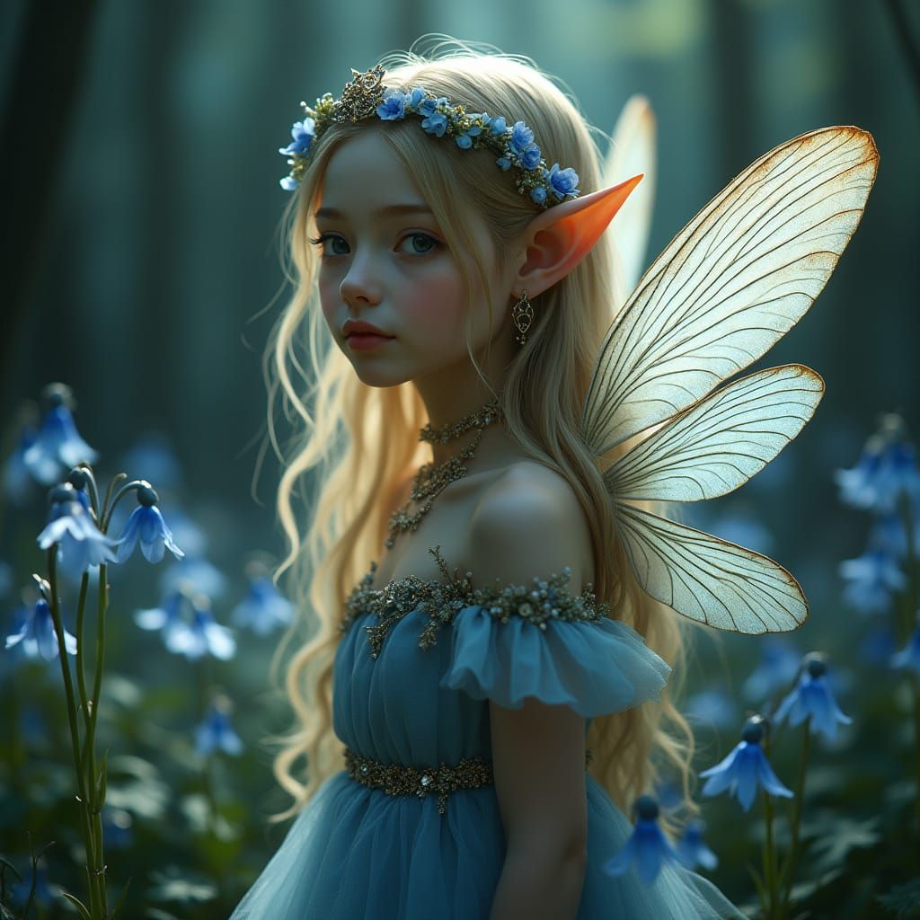 Bluebell Fairy - Whimsical Fairy Amidst Bluebells in Mystica...