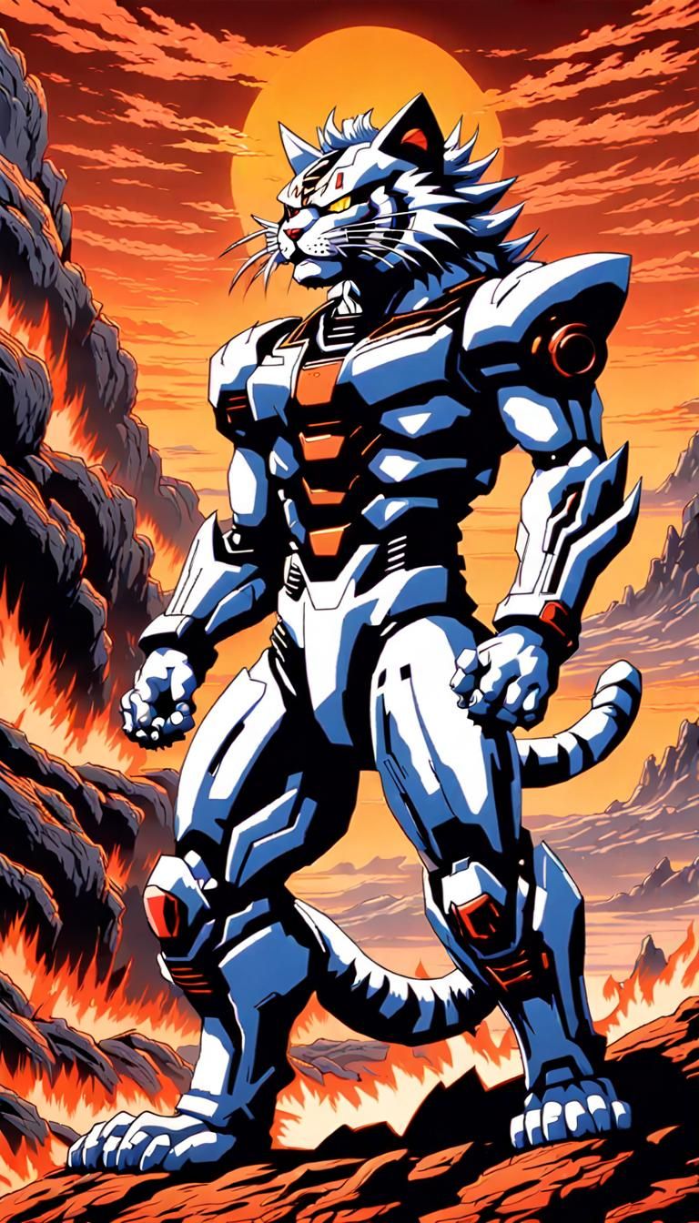 Cybernetic feline Saiyan were-tiger on a lava planet by Todd mcfarlane ...